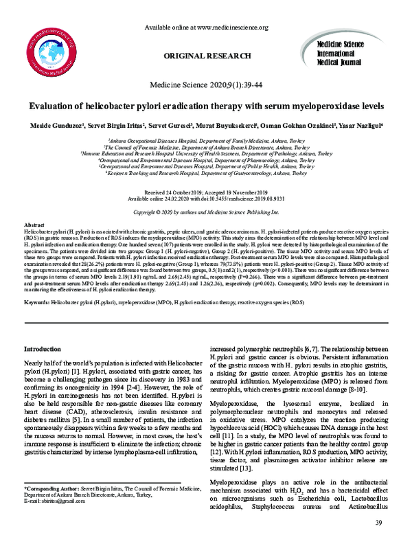 (PDF) Evaluation of Helicobacter pylori eradication by triple therapy plus Lactobacillus ...