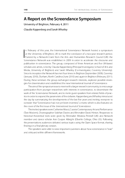 (PDF) A Report on the Screendance Symposium