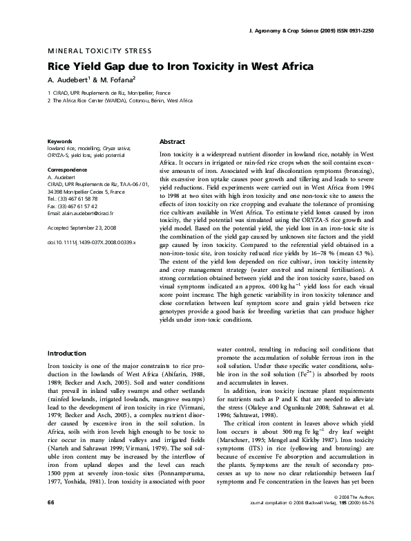 (PDF) Rice Yield Gap due to Iron Toxicity in West Africa