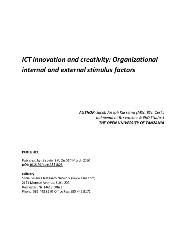 (PDF) ICT Innovation and Creativity: Organizational Internal and ...