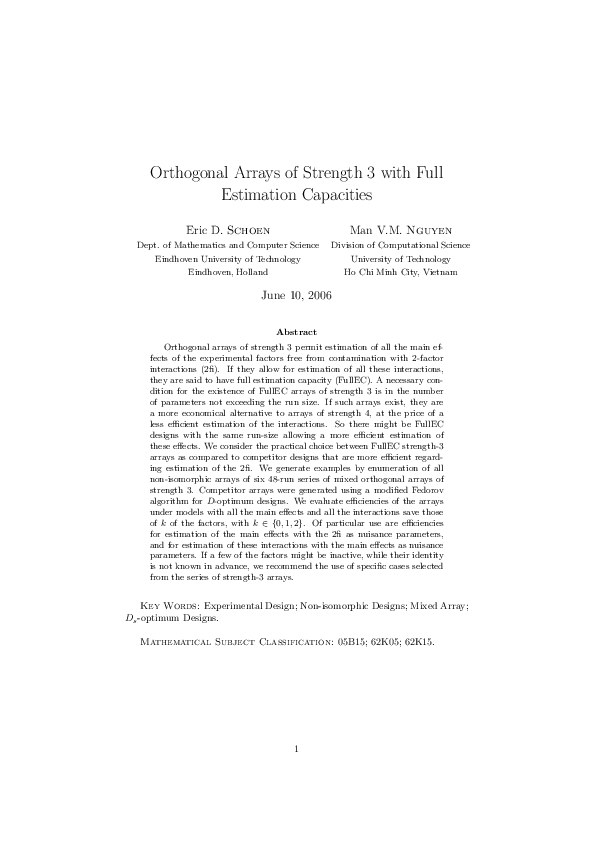 (PDF) Orthogonal Arrays of Strength 3 with Full Estimation Capacities