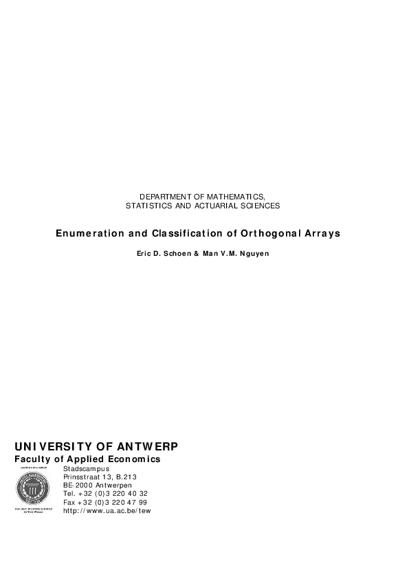 (PDF) Enumeration and classification of orthogonal arrays