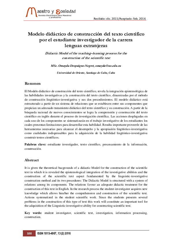 (PDF) Didactic Model of the teaching–learning process for the ...