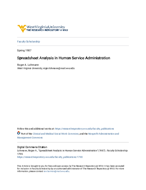 (PDF) Spreadsheet Analysis in Human Service Administration
