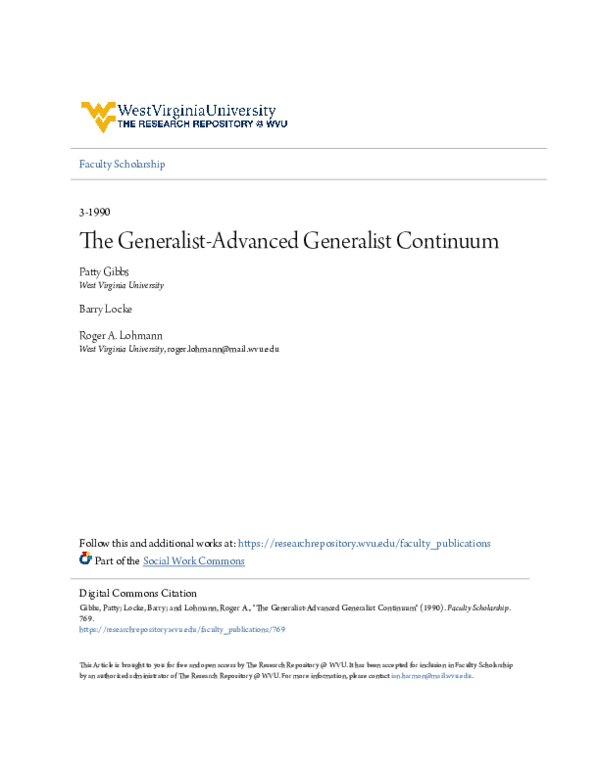 (PDF) The Generalist-Advanced Generalist Continuum
