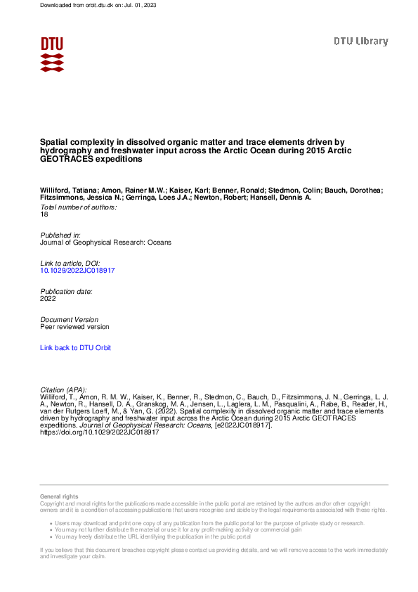 Pdf Spatial Complexity In Dissolved Organic Matter And Trace Elements Driven By Hydrography