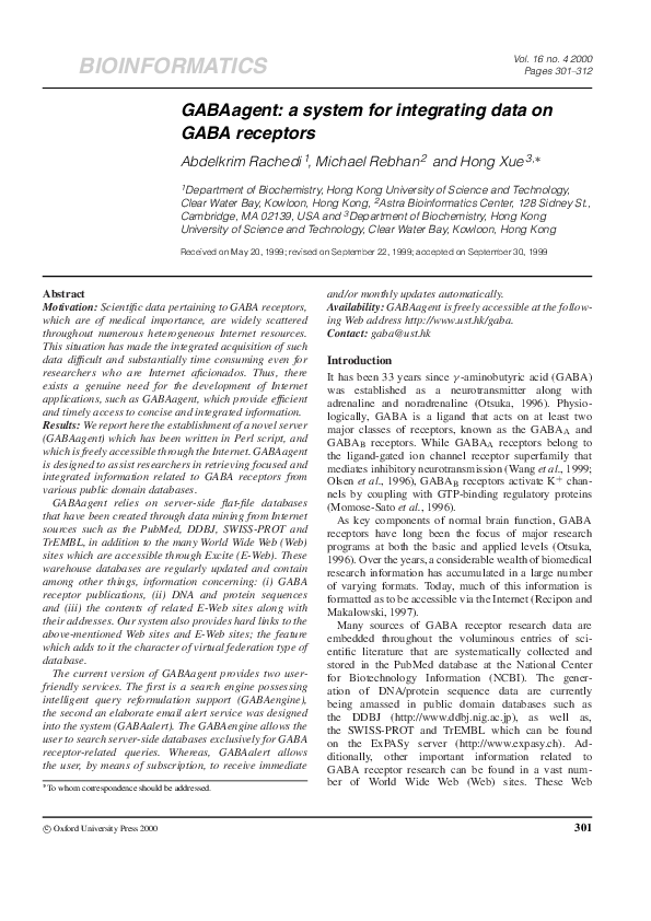(PDF) GABAagent: a system for integrating data on GABA receptors