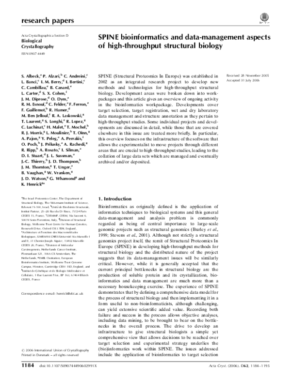 (PDF) SPINE bioinformatics and data-management aspects of high-throughput structural biology