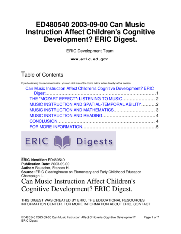 (PDF) Can Music Instruction Affect Children's Cognitive Development?