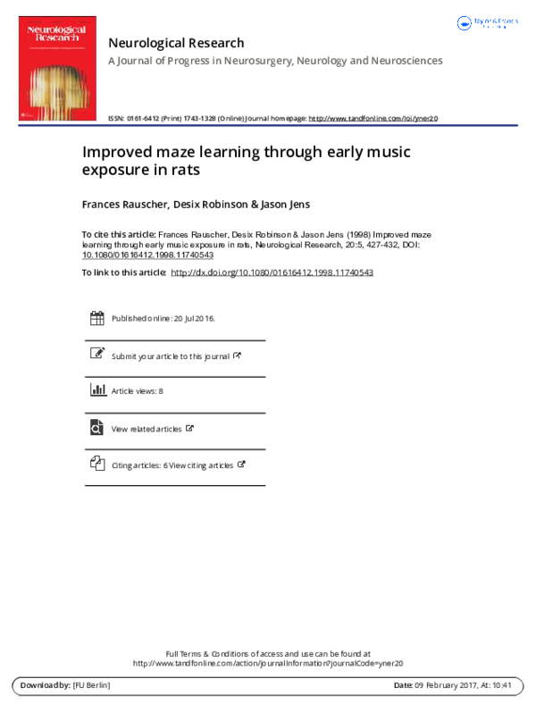 (PDF) Improved maze learning through early music exposure in rats