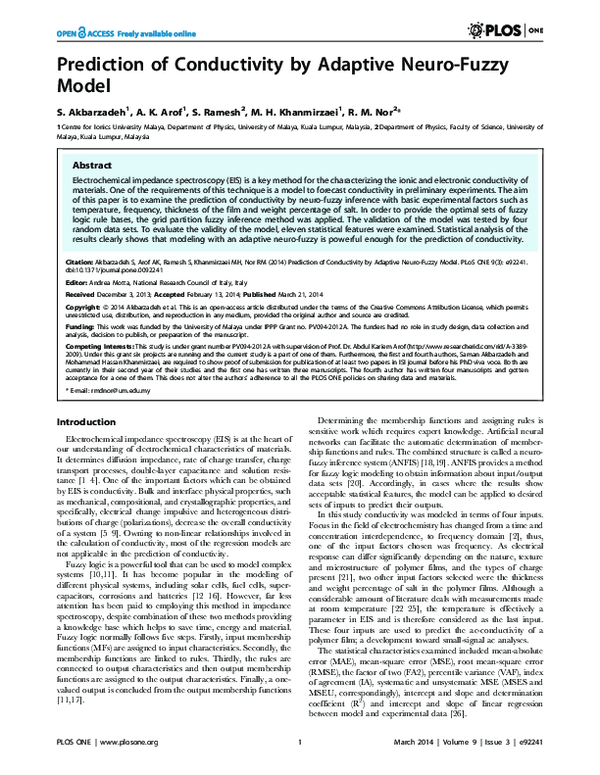 (PDF) Prediction of Conductivity by Adaptive Neuro-Fuzzy Model