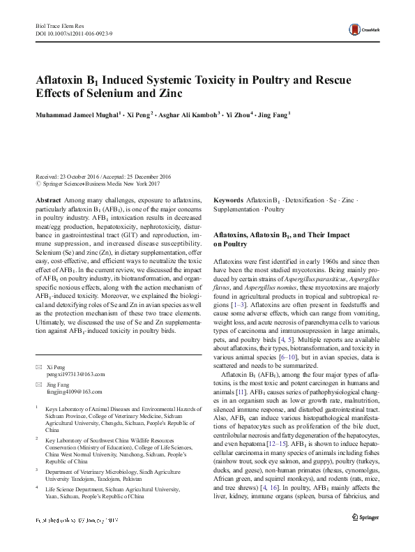 (PDF) Aflatoxin B1 Induced Systemic Toxicity in Poultry and Rescue ...