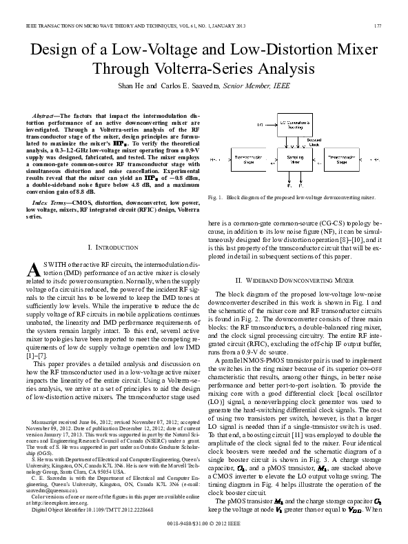 (PDF) Design of a Low-Voltage and Low-Distortion Mixer Through Volterra-Series Analysis