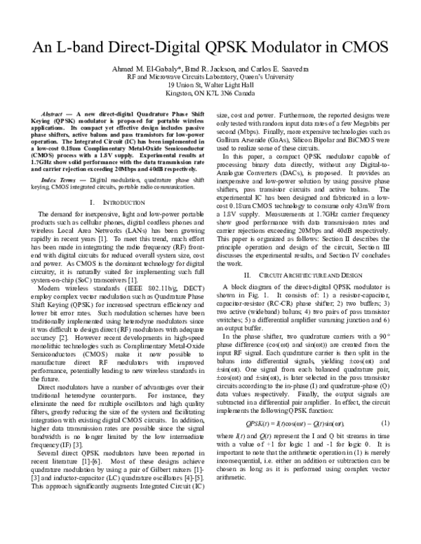 Pdf An L Band Direct Digital Qpsk Modulator In Cmos