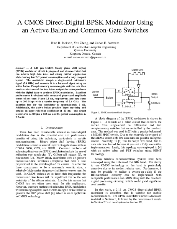 (PDF) A CMOS Direct-Digital BPSK Modulator Using an Active Balun and ...