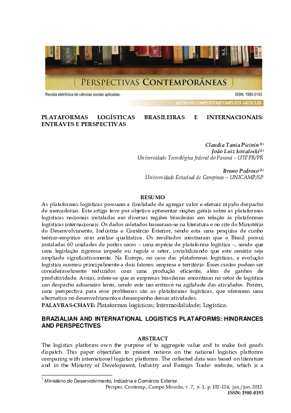 (PDF) Plataformas Logísticas Brasileiras e Internacionais: Entraves e ...