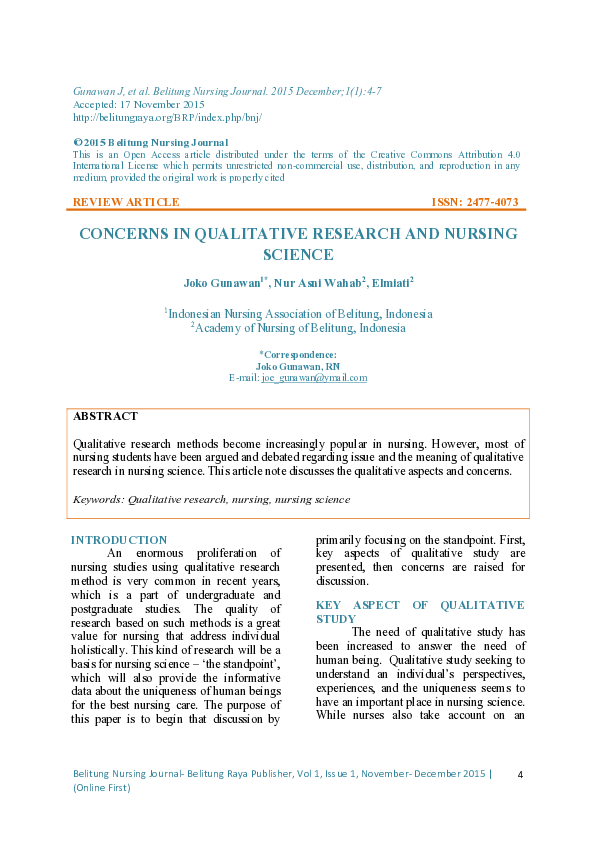 (PDF) Concerns in Qualitative Research and Nursing Science
