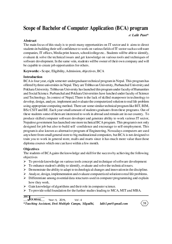 (PDF) Scope of Bachelor of Computer Application (BCA) program