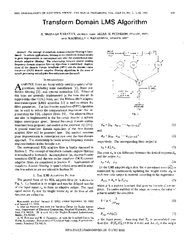 Pdf Transform Domain Lms Algorithm