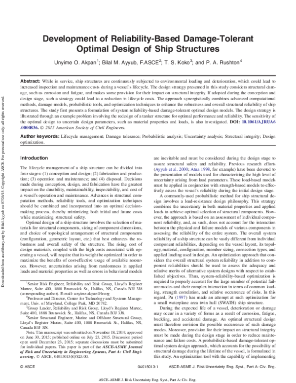 (PDF) Development of Reliability-Based Damage-Tolerant Optimal Design of Ship Structures