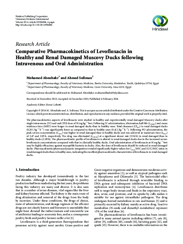 (PDF) Comparative Pharmacokinetics of Levofloxacin in Healthy and Renal ...