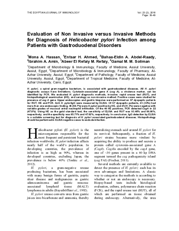 (PDF) Evaluation of Non Invasive versus Invasive Methods for Diagnosis ...
