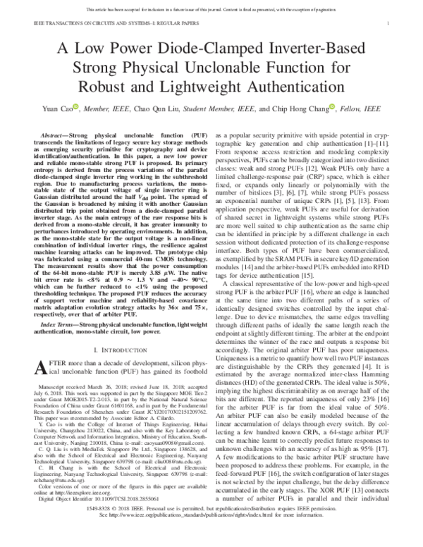 (PDF) A Low Power Diode-Clamped Inverter-Based Strong Physical ...