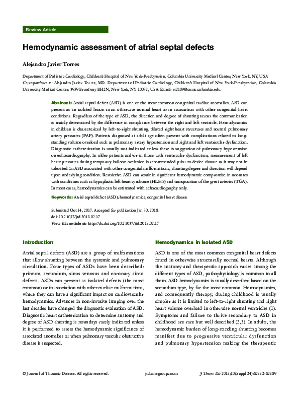 (PDF) Hemodynamic assessment of atrial septal defects