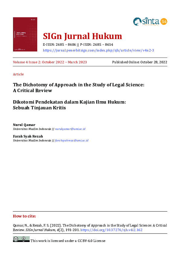 (PDF) The Dichotomy of Approach in the Study of Legal Science: A ...