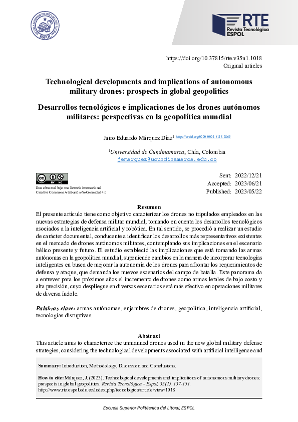 (PDF) Technological developments and implications of autonomous military drones: prospects in ...