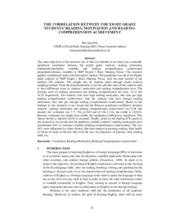 (PDF) The Correlation Between the Eight Grade Students’ Reading Motivation and Reading ...