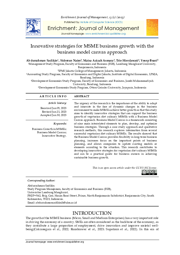 (PDF) Innovative strategies for MSME business growth with the business ...