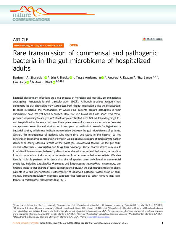 (PDF) Rare transmission of commensal and pathogenic bacteria in the gut ...