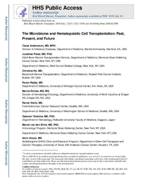 (PDF) Microbiome-Host Interactions in Hematopoietic Stem-Cell ...