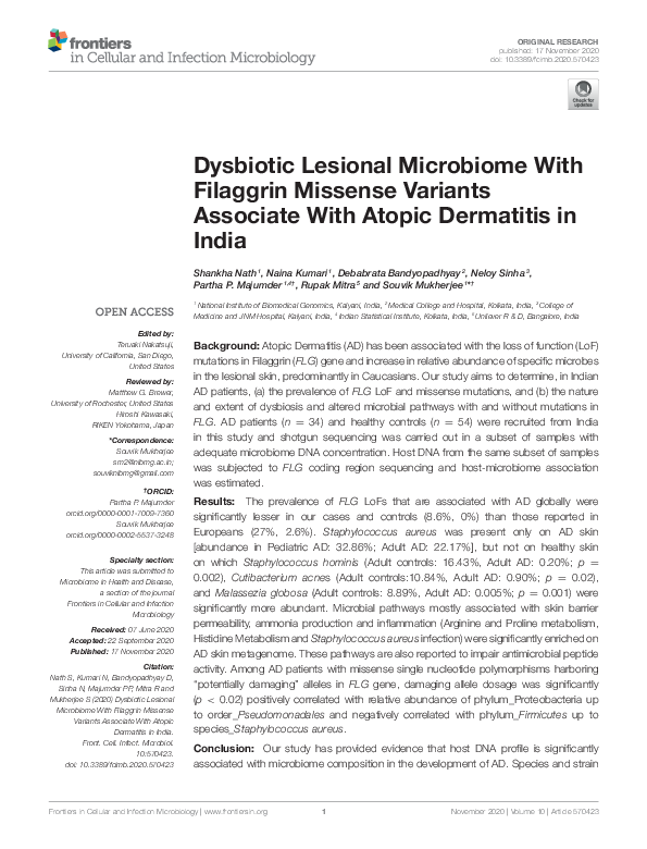 (PDF) Dysbiotic Lesional Microbiome With Filaggrin Missense Variants ...