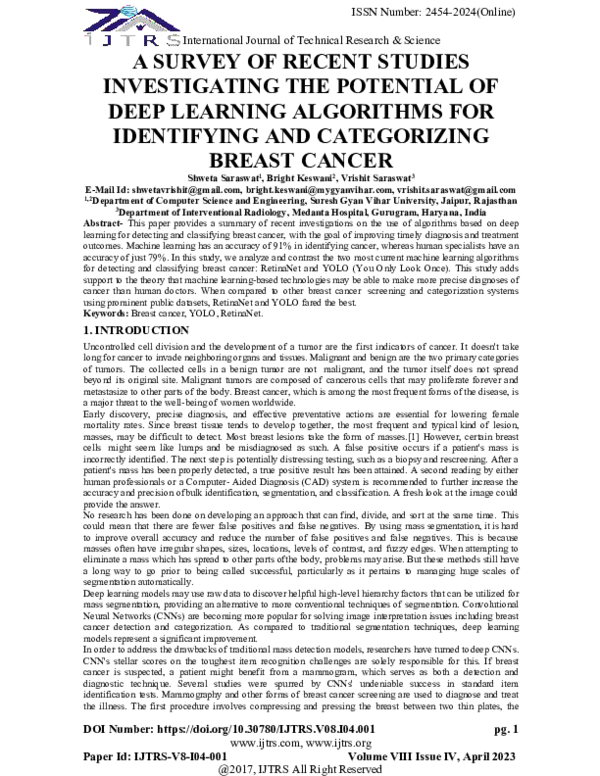 (PDF) Deep Learning for Breast Cancer Detection Study