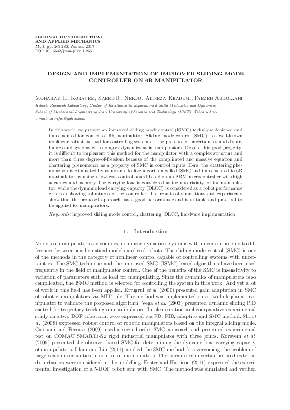 (PDF) Design and implementation of improved sliding mode controller on ...