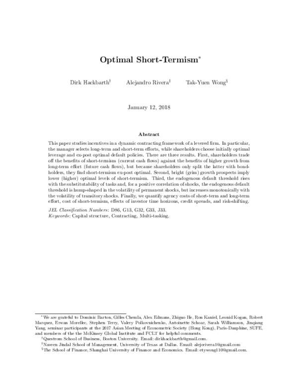 (PDF) Optimal Short-Termism