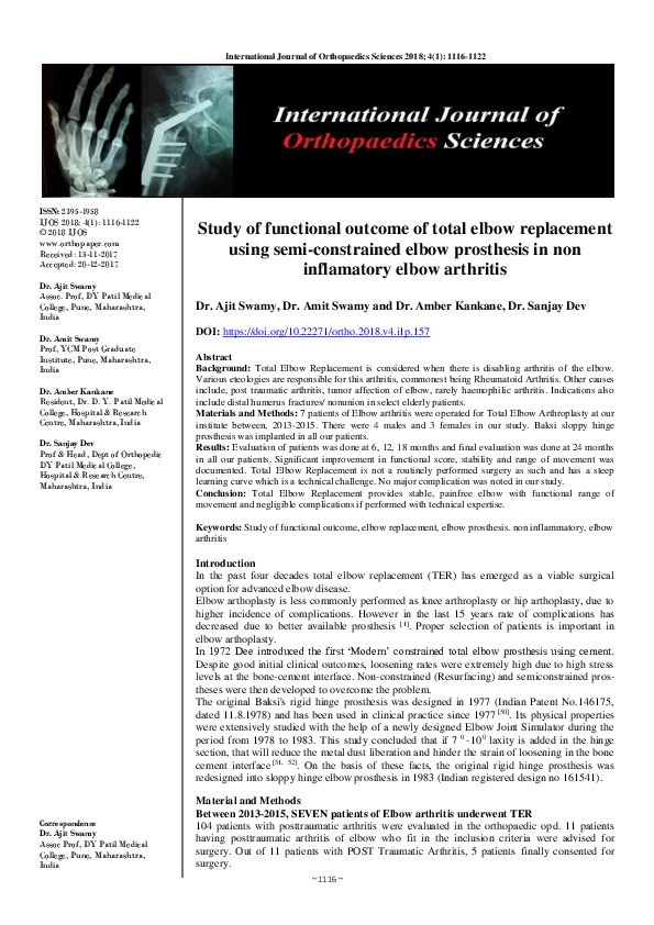 (PDF) Study of functional outcome of total elbow replacement using semi ...