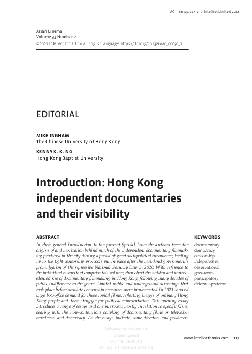 (PDF) Introduction: Hong Kong independent documentaries and their visibility