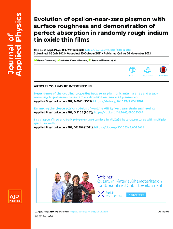 (PDF) Evolution of epsilon-near-zero plasmon with surface roughness and ...