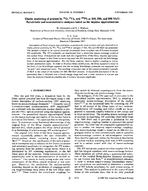 (PDF) Elastic scattering of protons byO16,Ca40, andPb208at 200, 500 ...