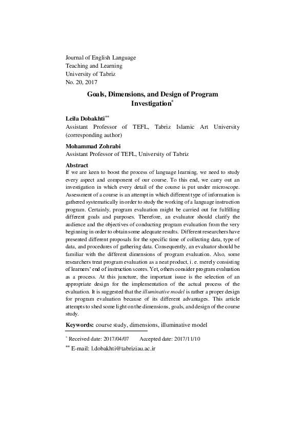 (PDF) Goals, Dimensions, and Design of Program Investigation