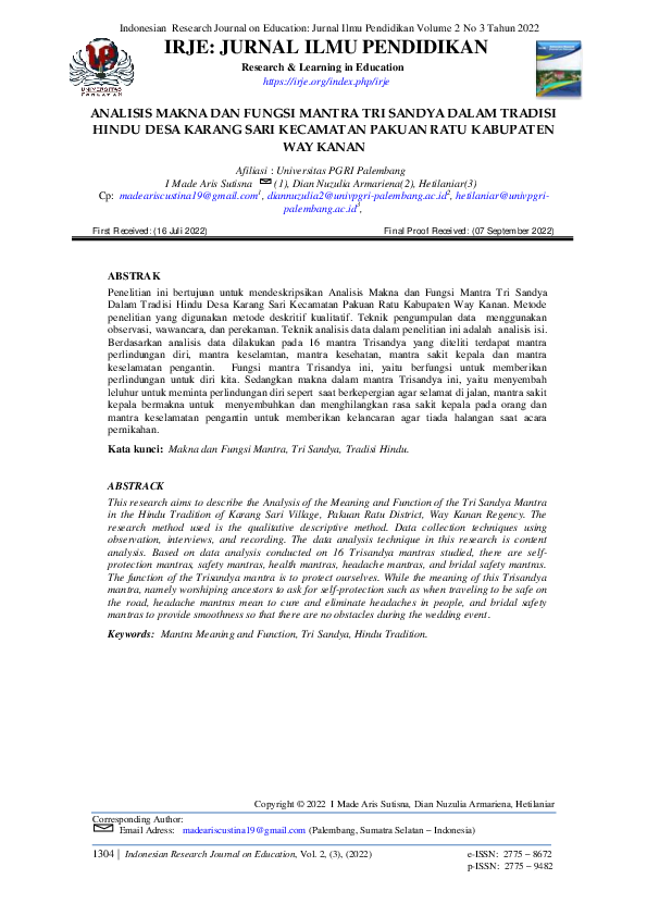 (PDF) Analisis Makna dan Fungsi Mantra Tri Sandya Dalam Tradisi Hindu ...