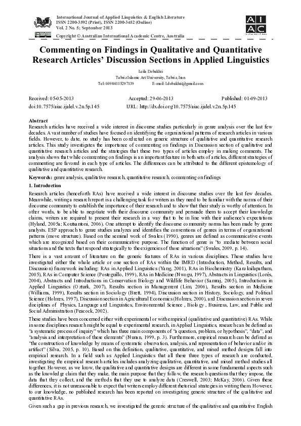 (PDF) Commenting on Findings in Qualitative and Quantitative Research Articles’ Discussion ...