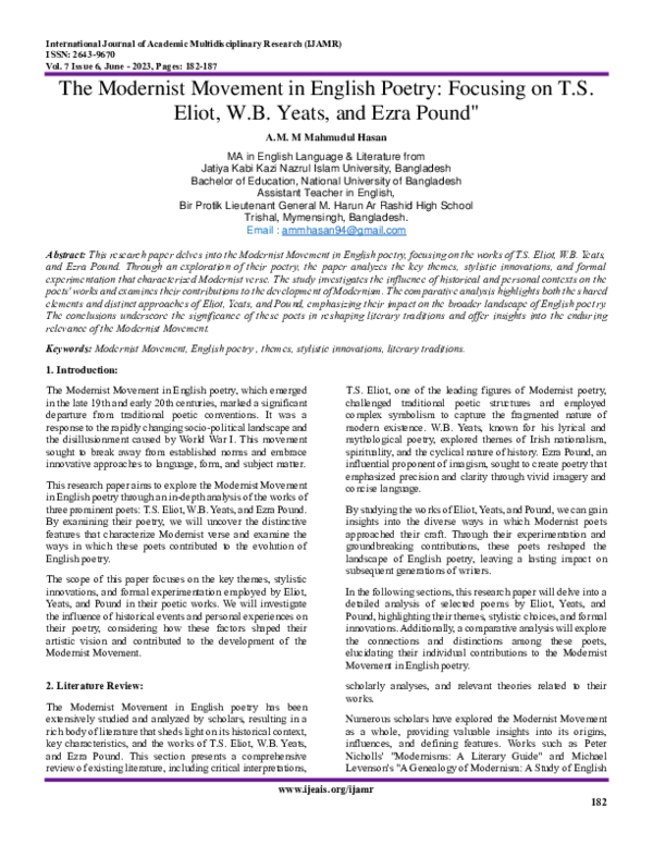 (PDF) The Modernist Movement in English Poetry: Focusing on T.S. Eliot ...