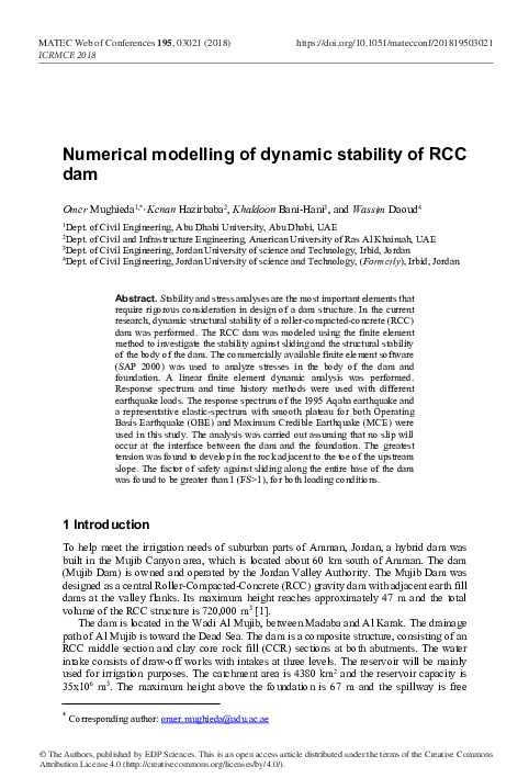 (PDF) Numerical modelling of dynamic stability of RCC dam