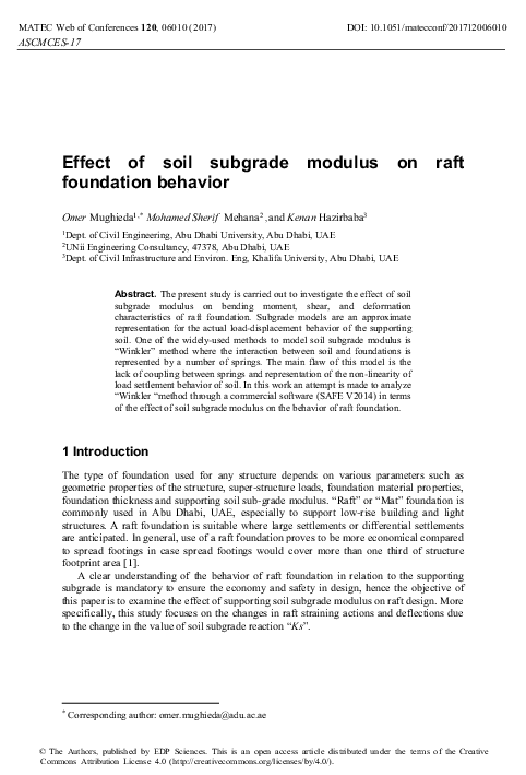 (PDF) Effect of soil subgrade modulus on raft foundation behavior