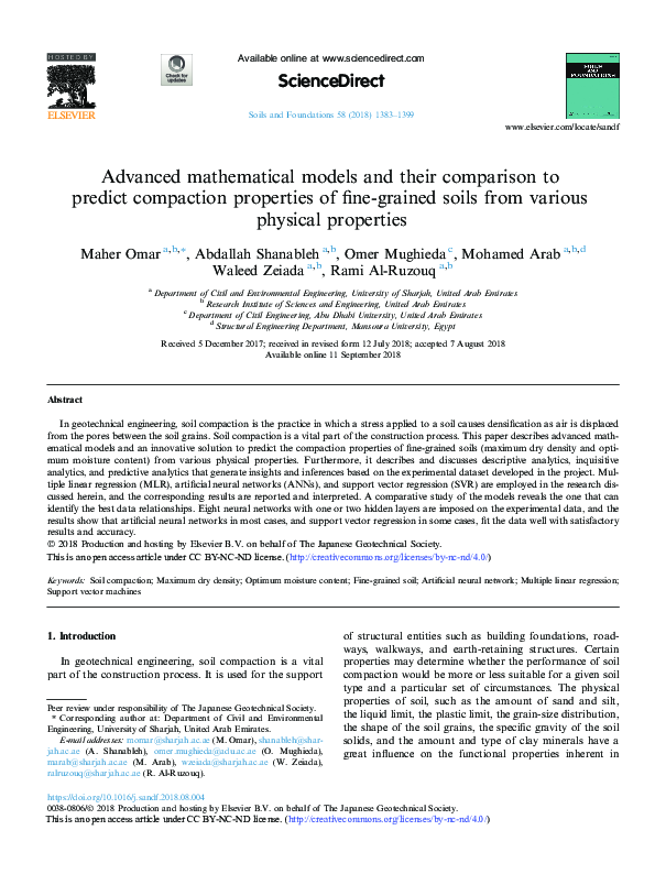 (PDF) Advanced mathematical models and their comparison to predict compaction properties of fine ...