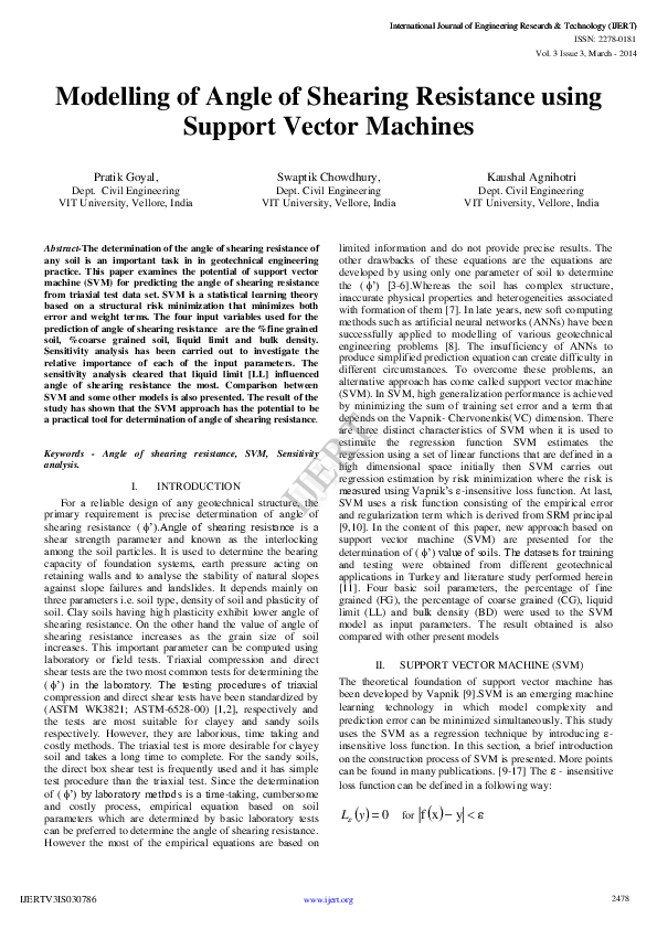 (PDF) Modelling of Angle of Shearing Resistance using Support Vector Machines